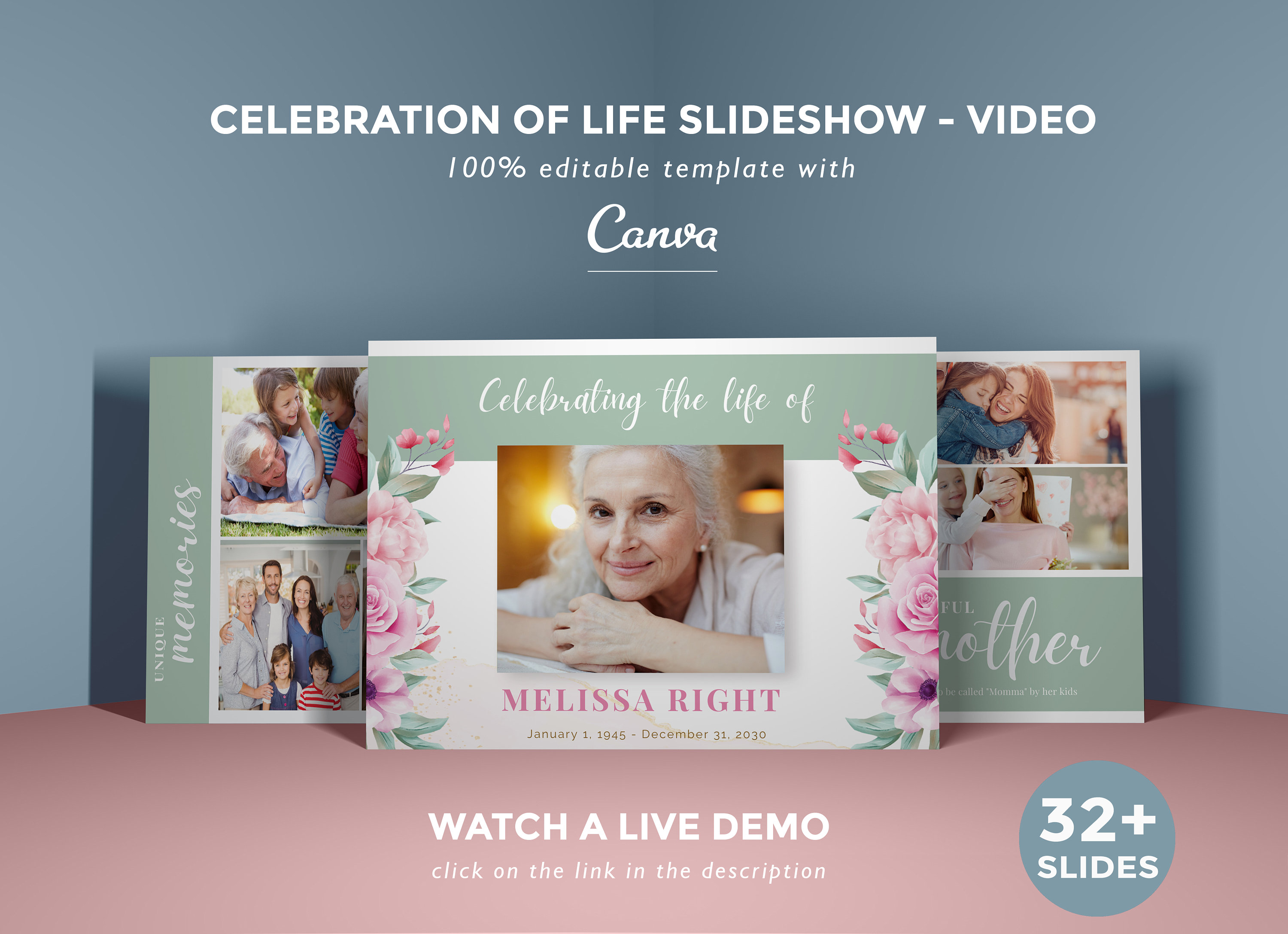 Funeral Slideshow Template With Music Femenine Memorial Video - Etsy