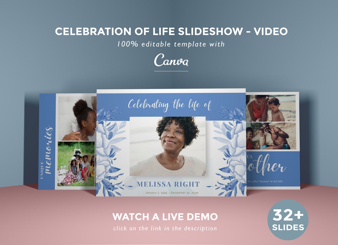 Blue Floral Funeral Slideshow Template Memorial Video | Etsy