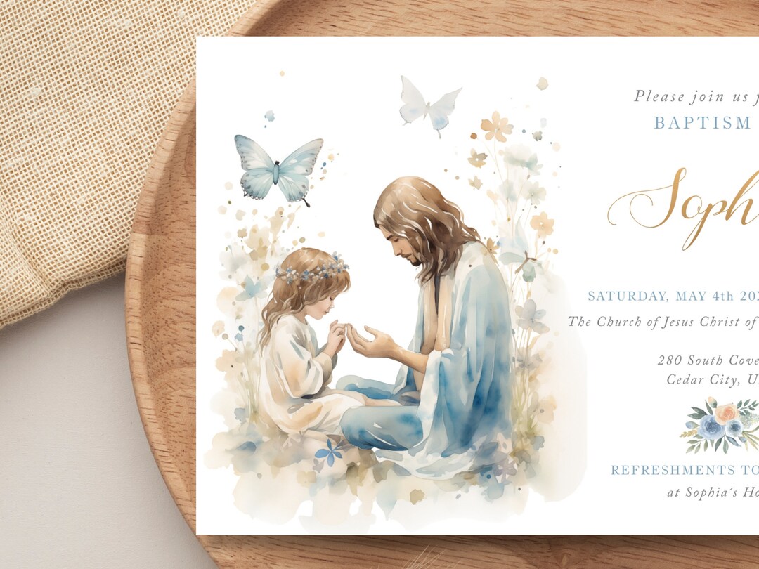 LDS Baptism Invitation Template for Girl, Jesus & Girl, LDS Baptism ...