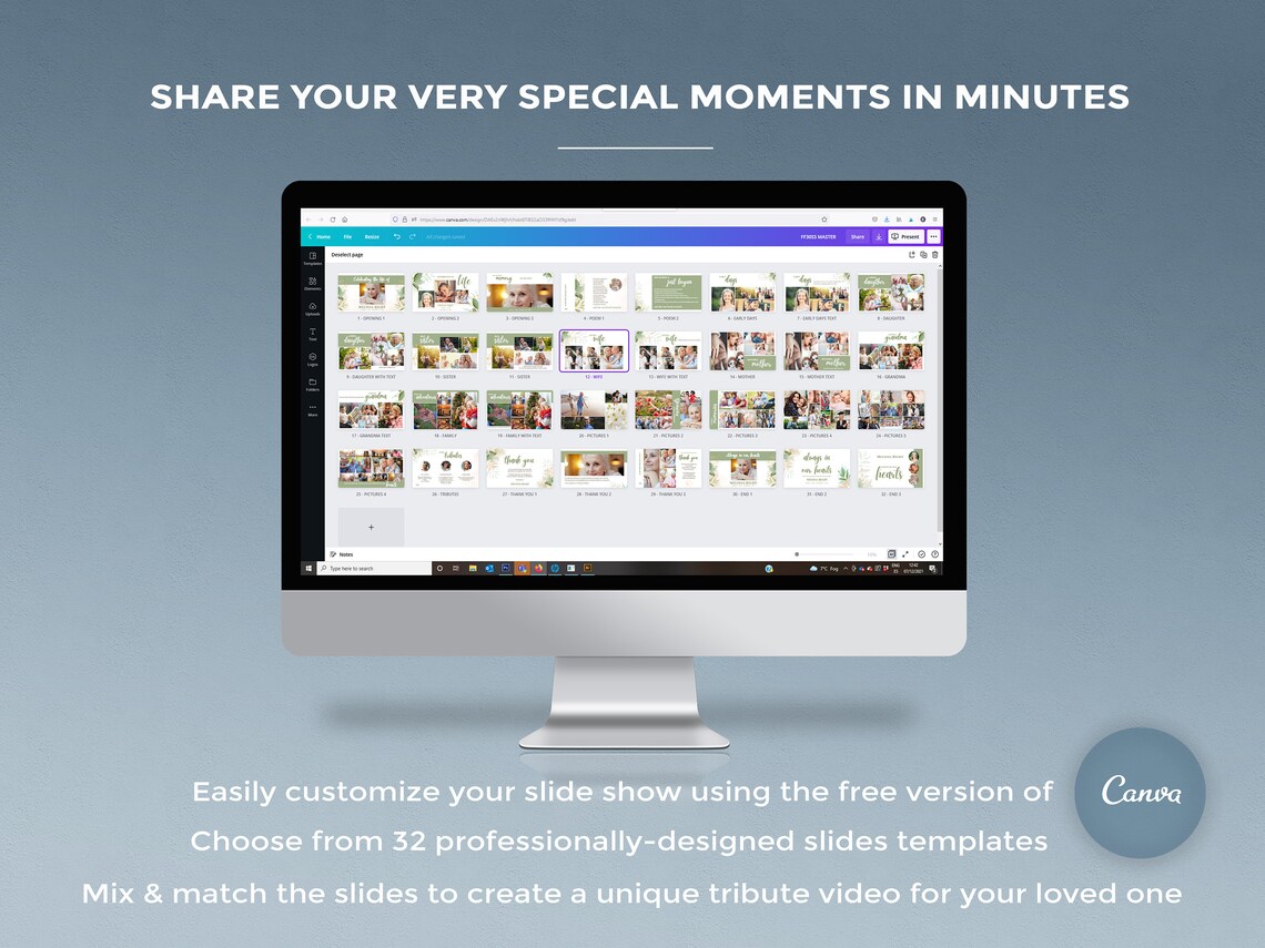 Editable Greenery Gold Celebration of Life Slideshow for - Etsy