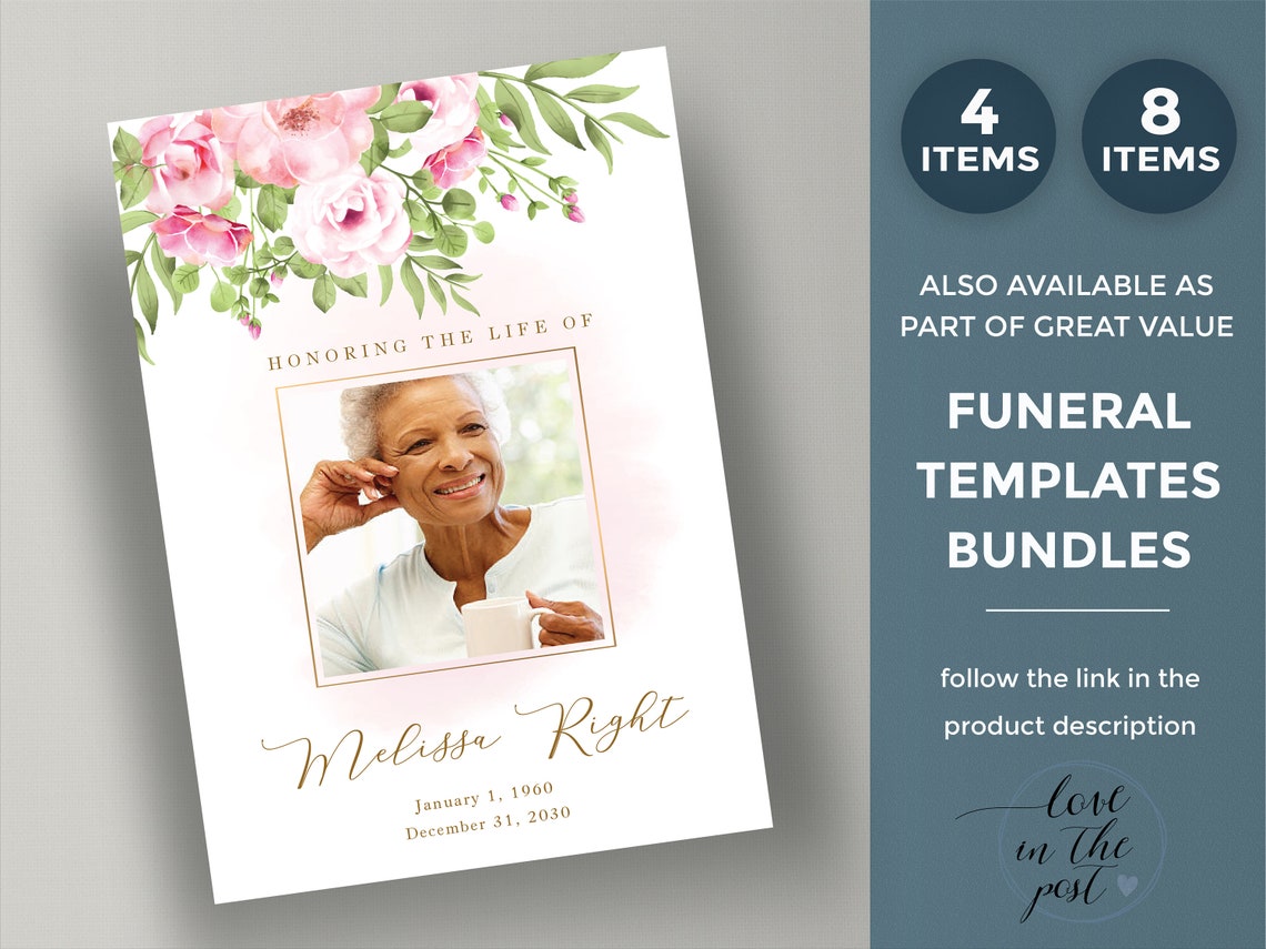 Pink Roses Funeral Program Template Celebration of Life | Etsy