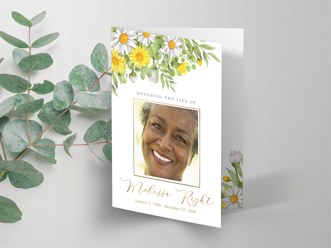 Funeral Program Template With Daisies, Celebration of Life Floral ...