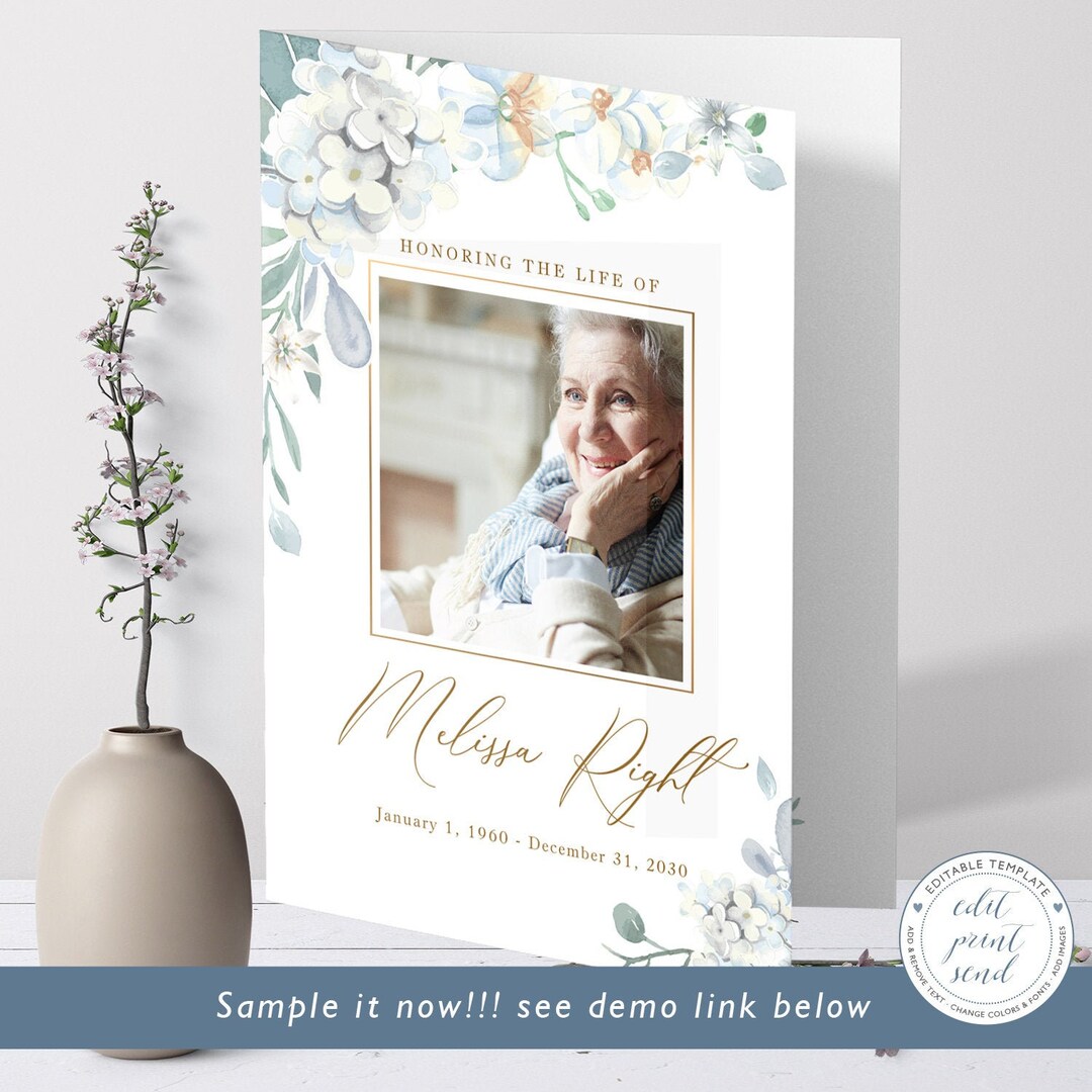 Elegant Funeral Program Template, Celebration of Life Floral Program ...