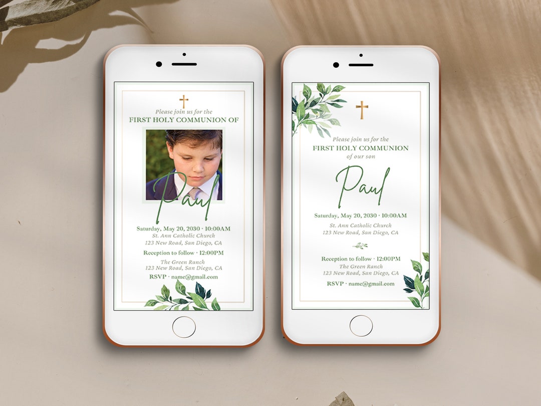 Digital First Communion Invitation Template for Boy, Animated ...