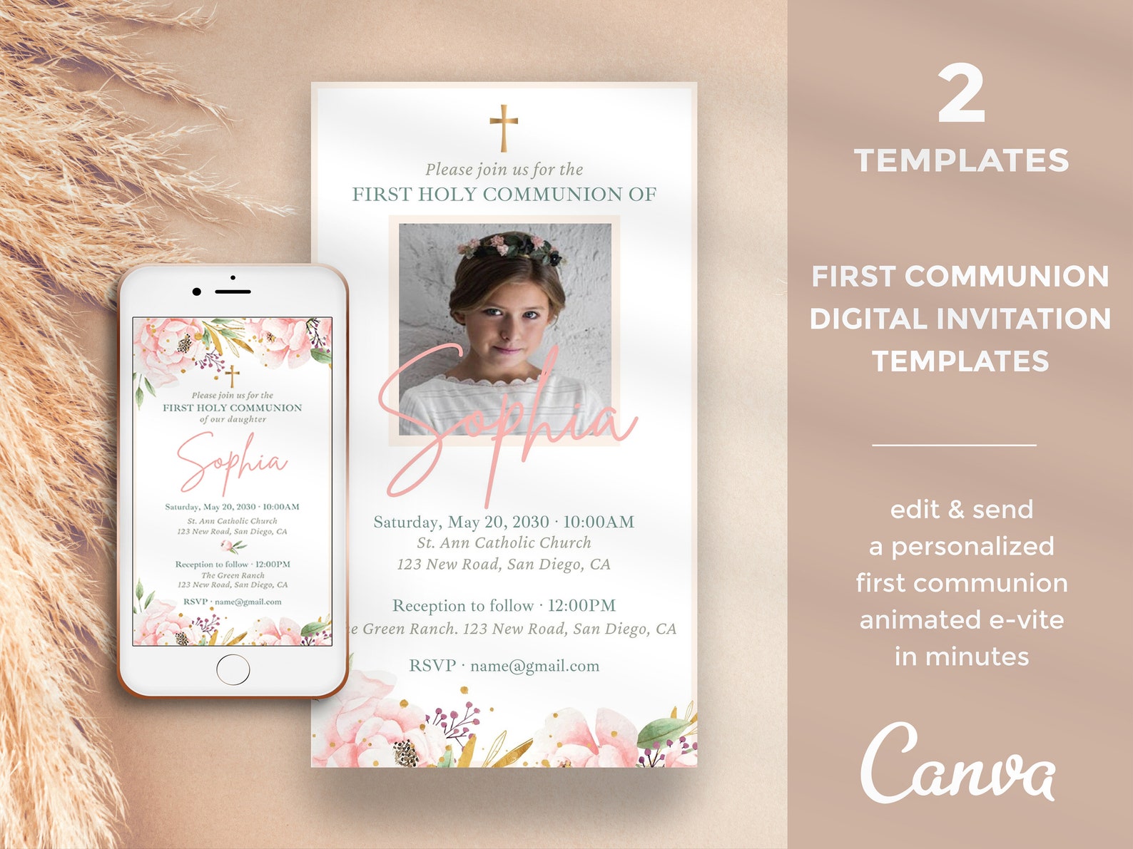 Digital First Communion Invitation Template, Comunion Video Invitation ...