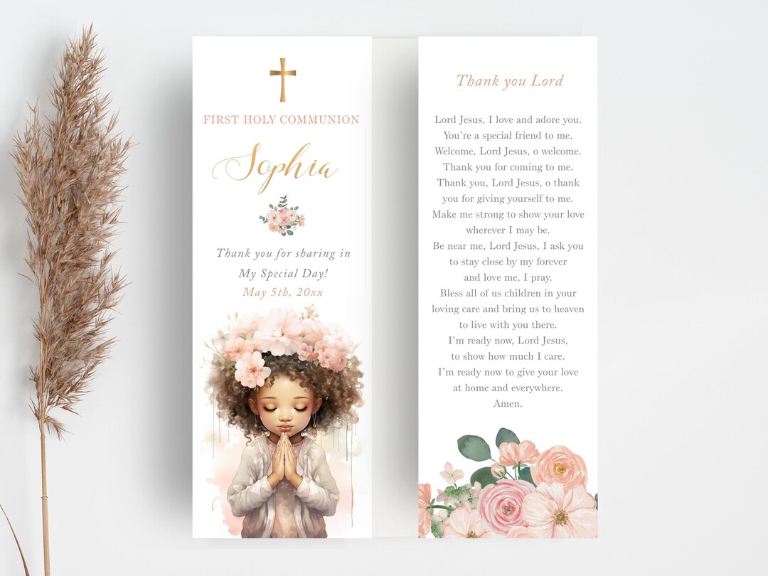 First Holy Communion Bookmark Template for Girl, Jesus and Afroamerican ...