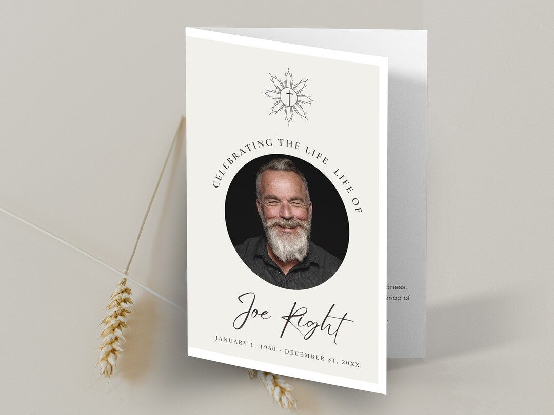 Modern Funeral Program Template With Cross, Elegant Editable Memorial ...