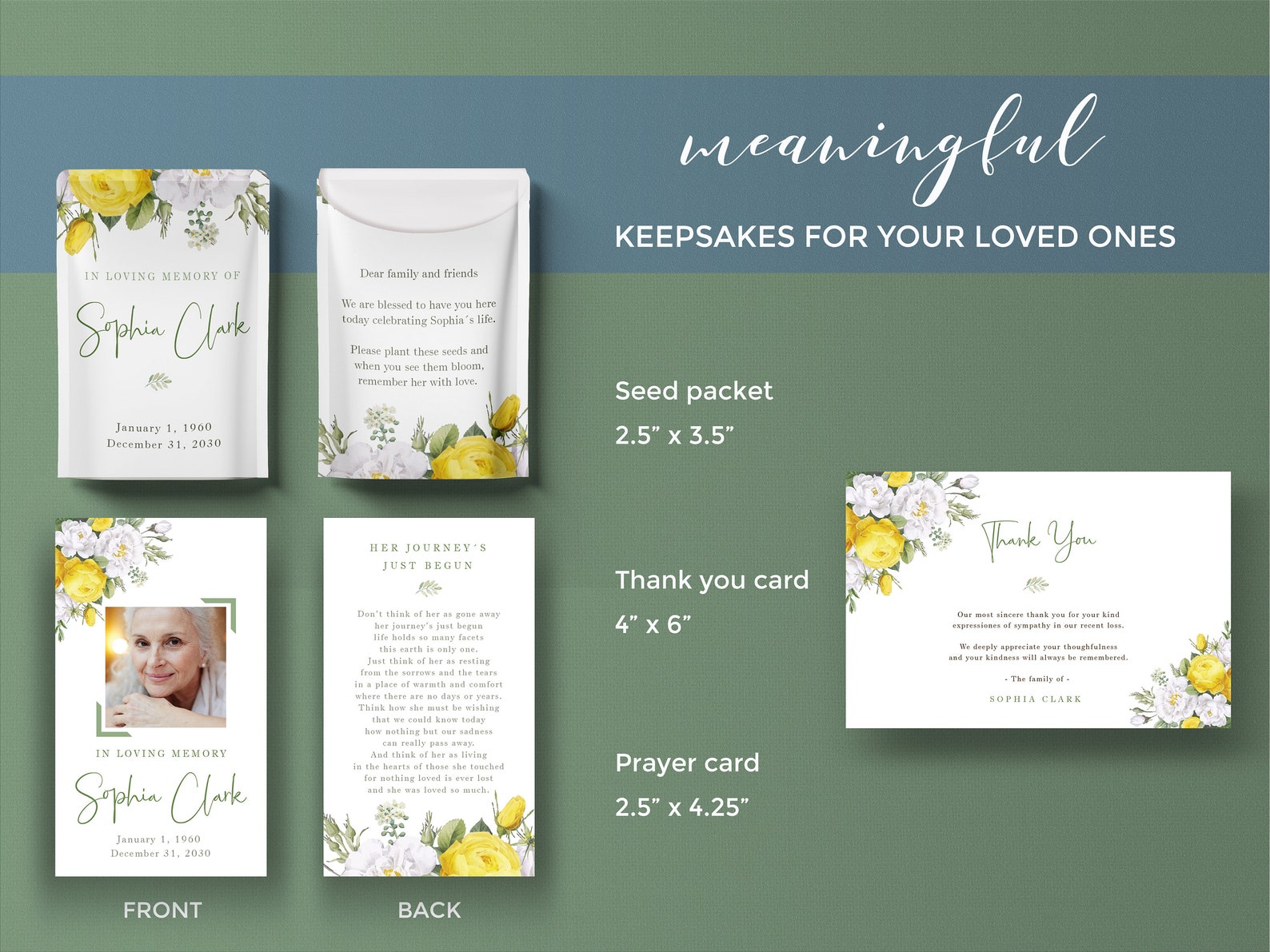 Yellow Roses Funeral Template Bundle for Woman, Memorial Package, in ...