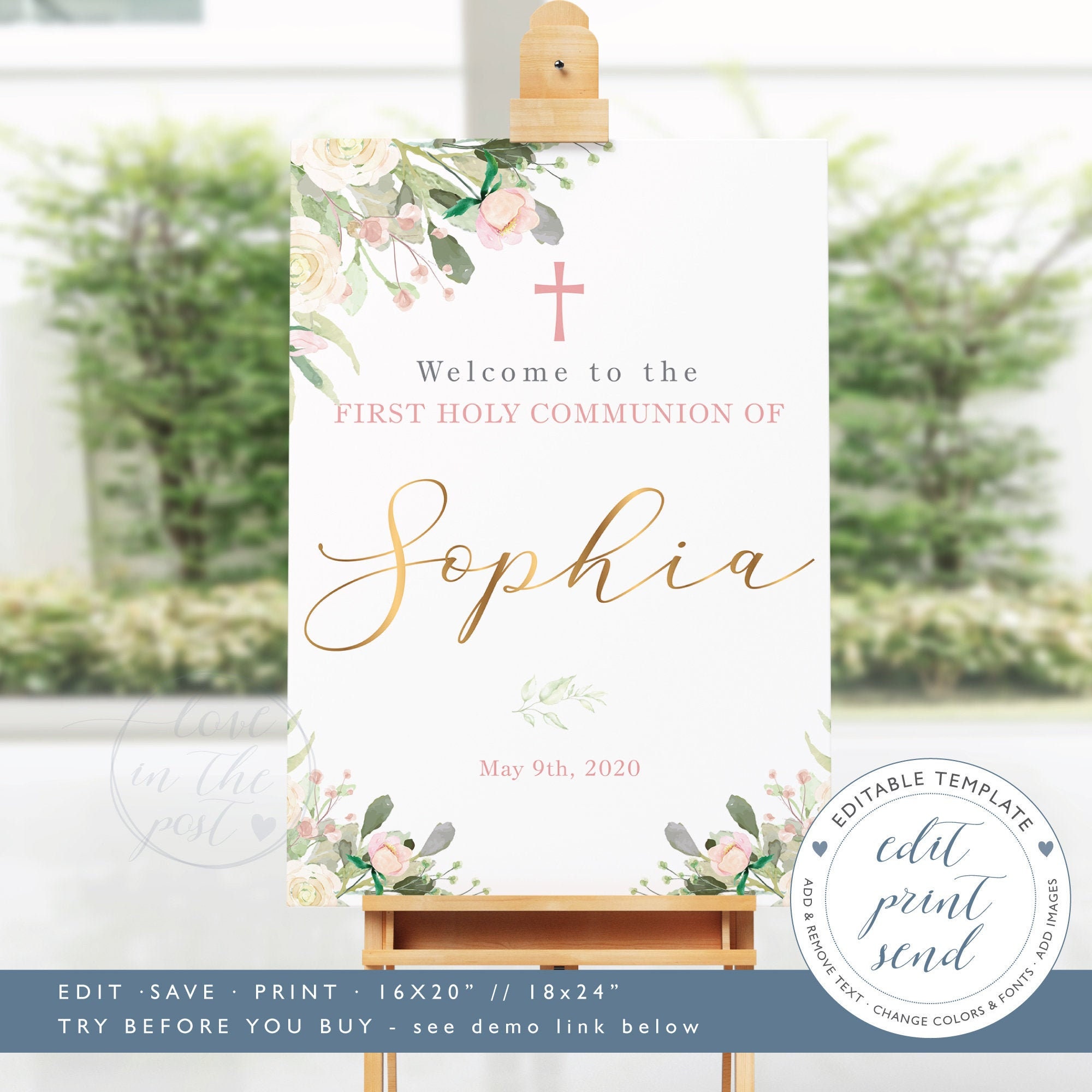 Ivory Pink Communion Welcome Sign First Holy Communion | Etsy