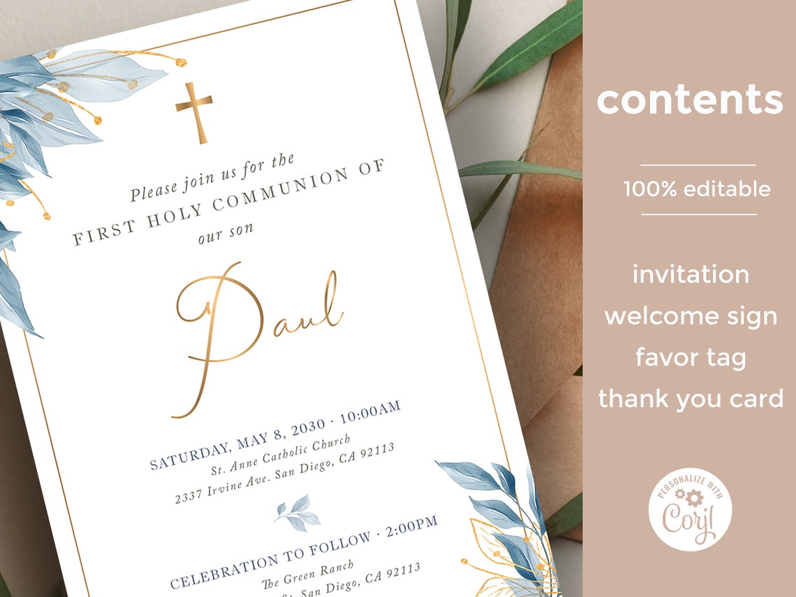 Boy First Communion Templates Set Holy Communion Invitation - Etsy