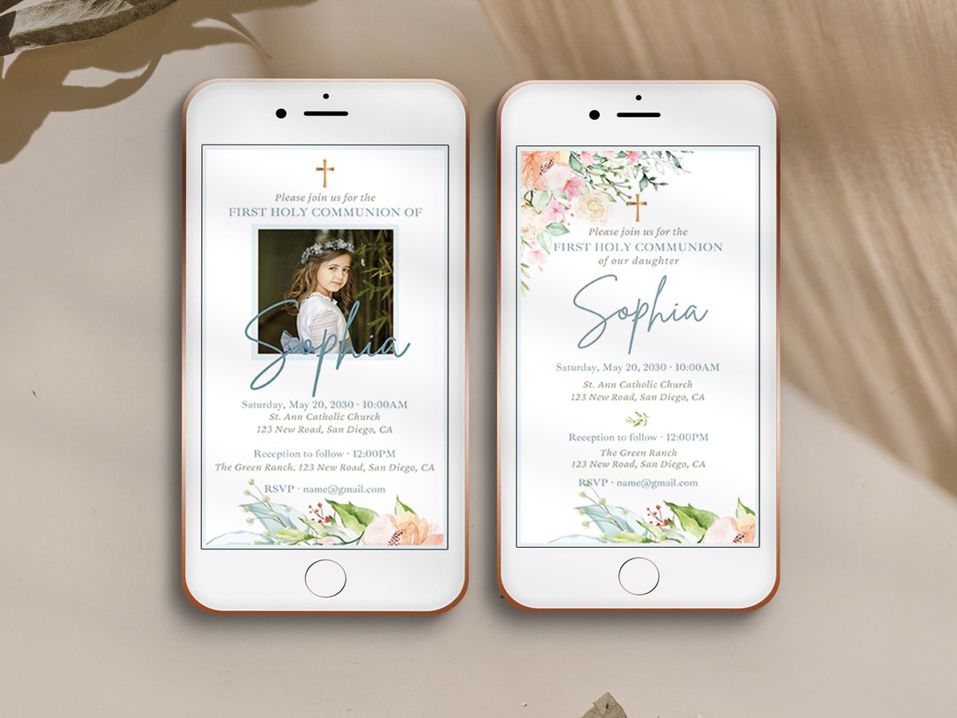 Digital First Communion Invitation Template, Animated Invitation for ...