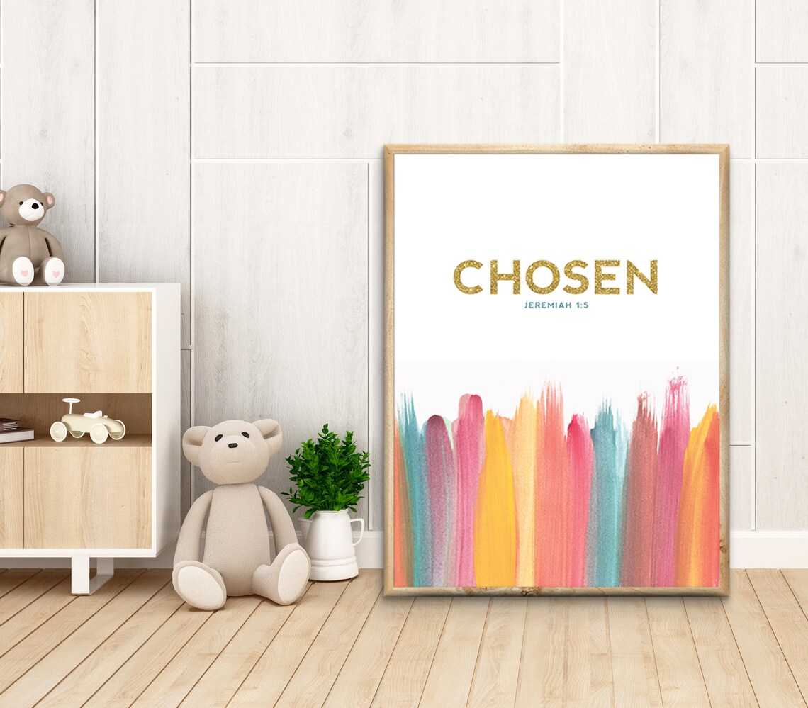 Chosen colorful bible verse wall art uplifing scripture art | Etsy