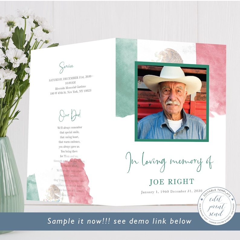 Mexican Flag Funeral Program Patriotic Memorial Program - Etsy