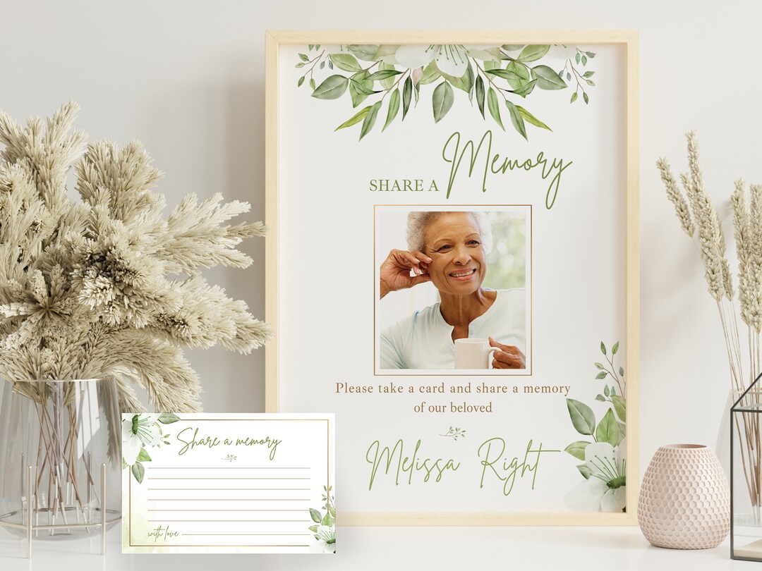 Editable Share a Memory Sign and Card, White Flowers Memorial, Funeral ...