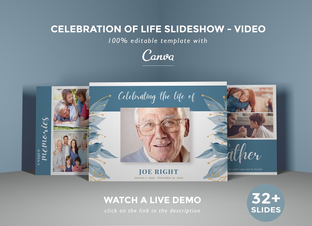 Funeral Video Template for Man, Memorial Slideshow Template, Life ...