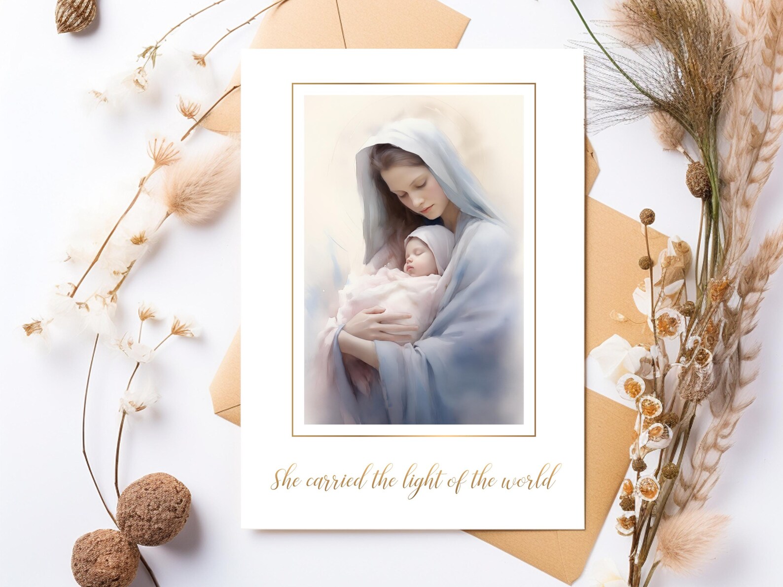 Christmas Card Editable Template | Personalized Christian Art Greeting ...