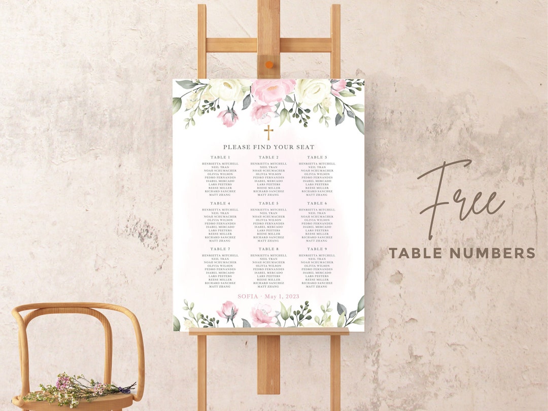 Pink Blush First Holy Communion Seating Chart Template - Etsy