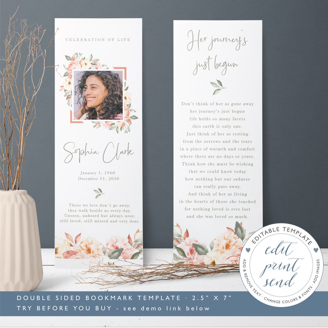 Roses Memorial Card for Remembrance Celebration of Life - Etsy