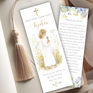 First Holy Communion Editable Bookmark Template for Girl, Prayer Card ...