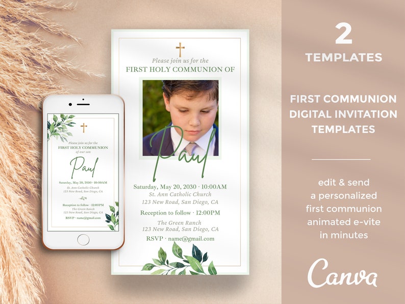 Digital First Communion Invitation Template for Boy Animated - Etsy