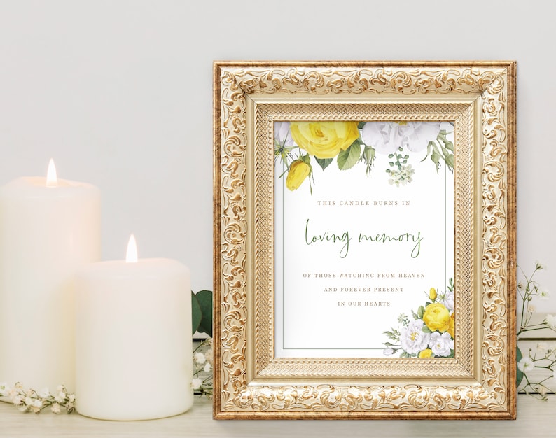 Yellow Roses Memorial Candle Sign in Loving Memory Sign - Etsy
