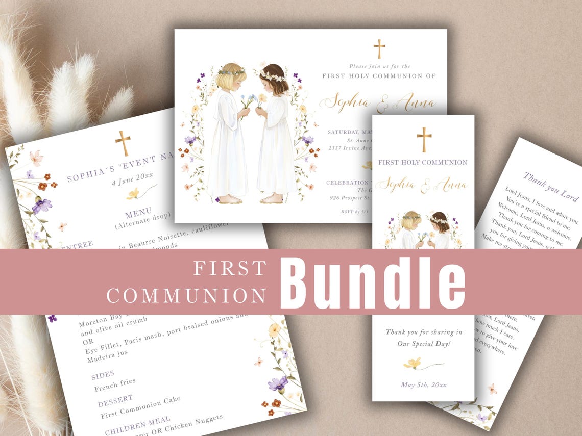 First Holy Communion BUNDLE for Two Girls, Sisters, Twins. Wildflowers ...