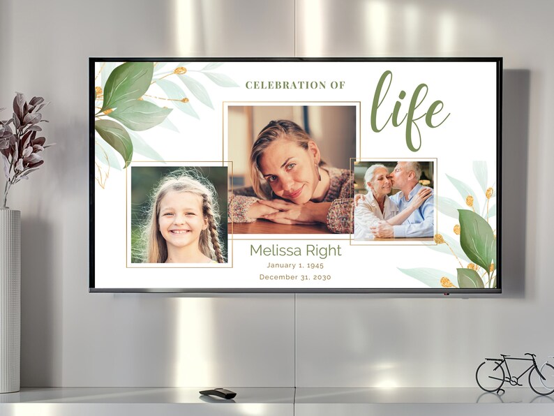 Editable Greenery Gold Celebration of Life Slideshow for - Etsy