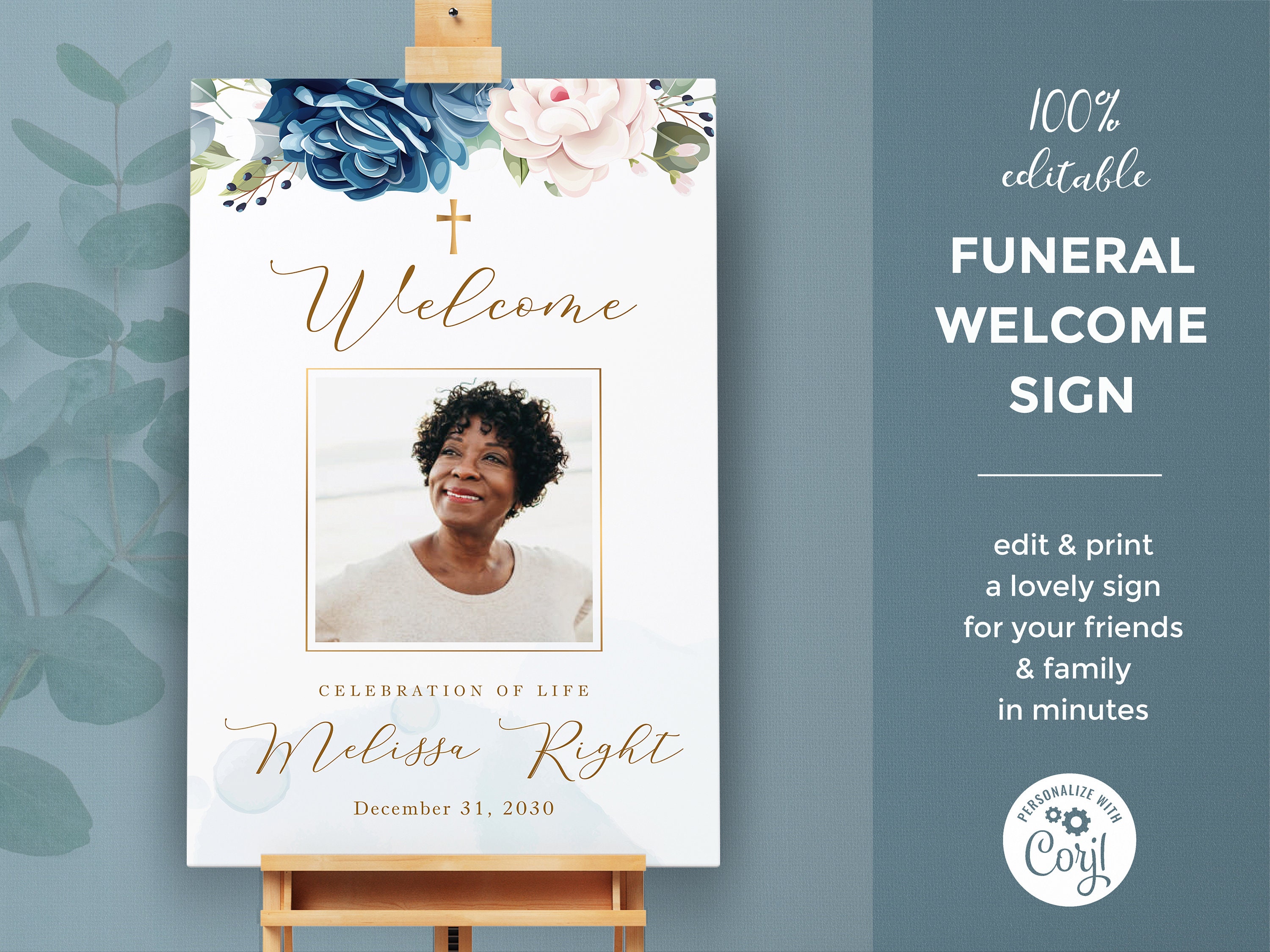 Blue Roses Funeral Template Bundle for Woman Memorial - Etsy