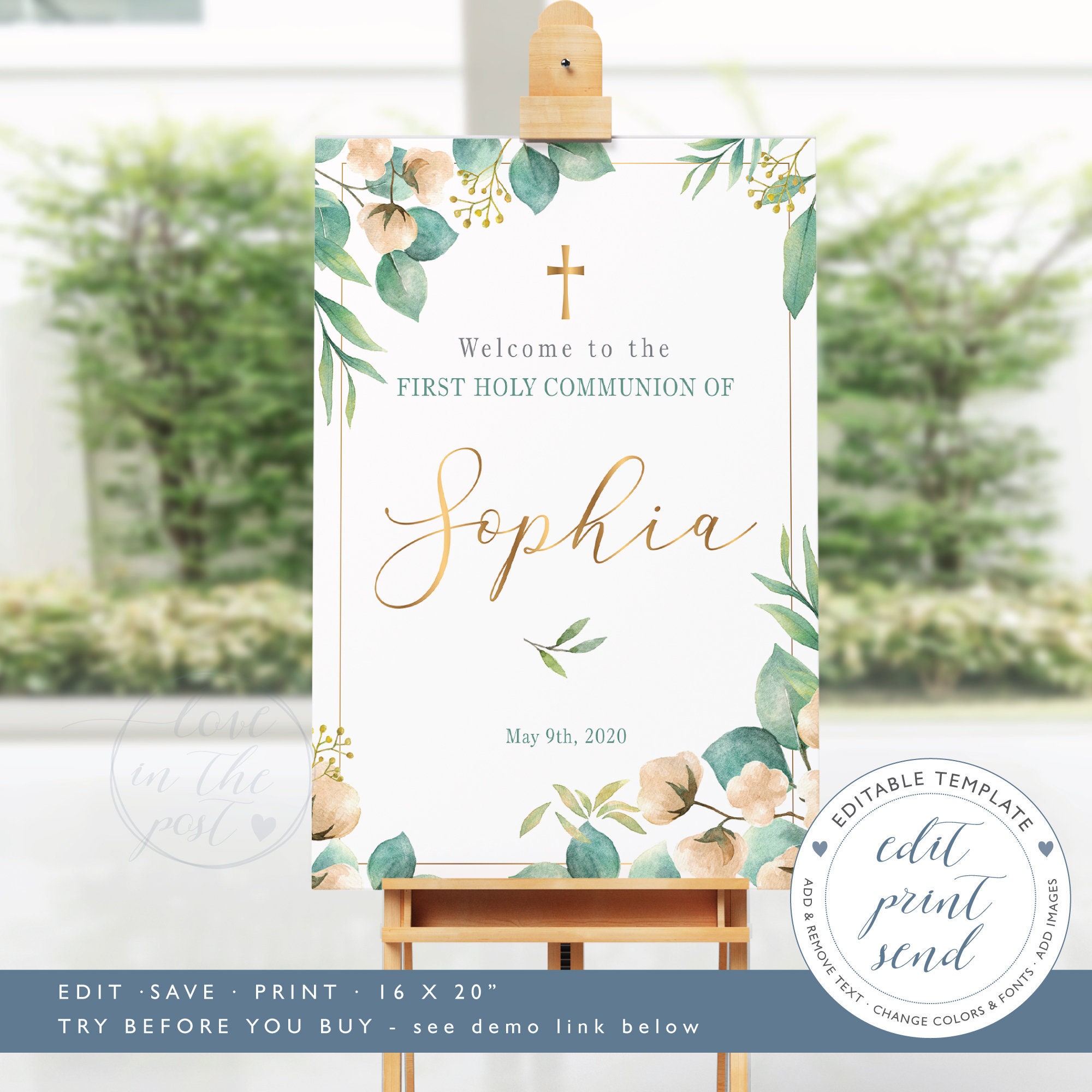 Greenery Gold Communion Welcome Sign First Holy Communion - Etsy