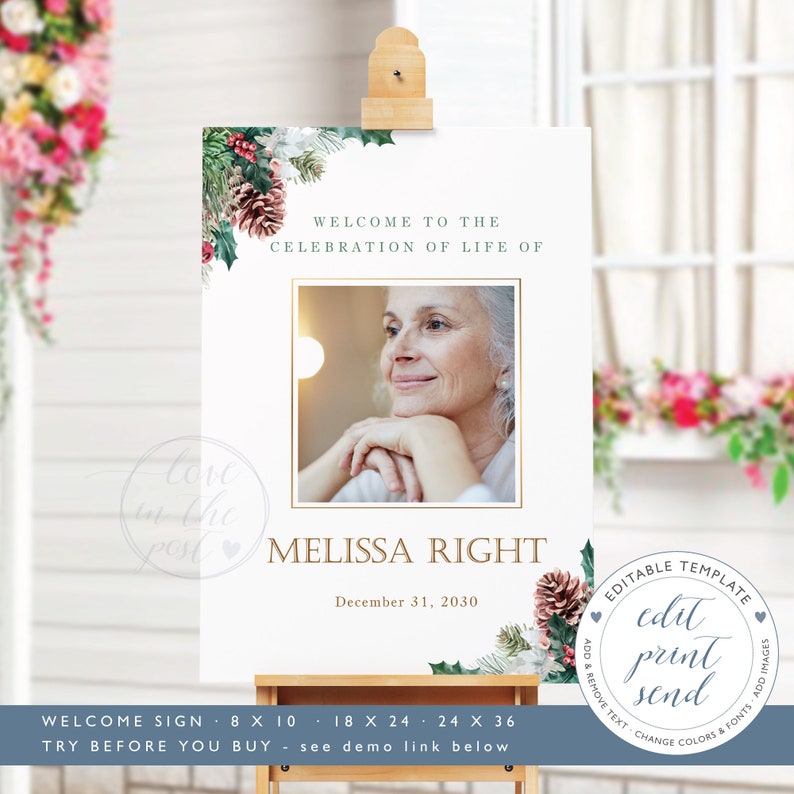 Christmas Funeral Welcome Sign Template Printable Memorial - Etsy
