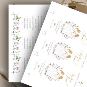 Twin Girls Bible Bookmark, First Communion EDITABLE Favor, Prayer Card ...