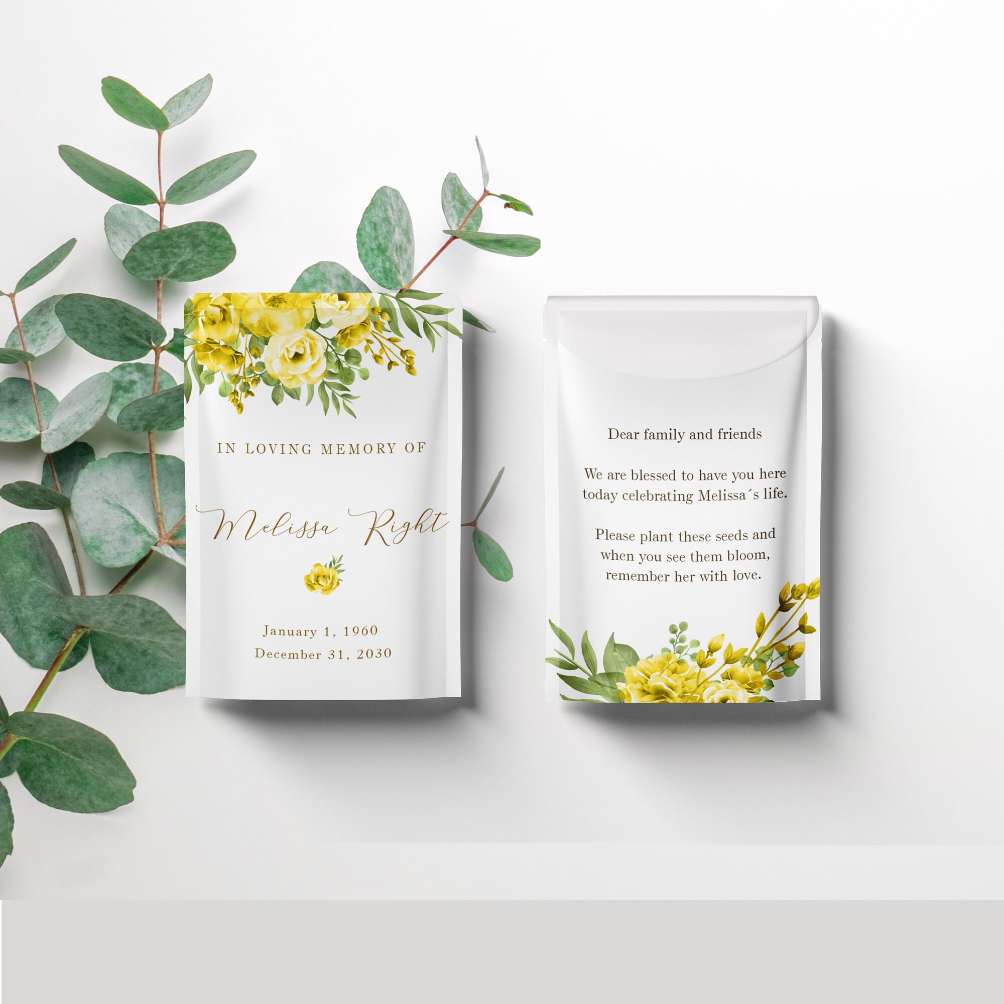 Yellow Roses Seeds Packet for Funeral Memorial Seed Packets - Etsy