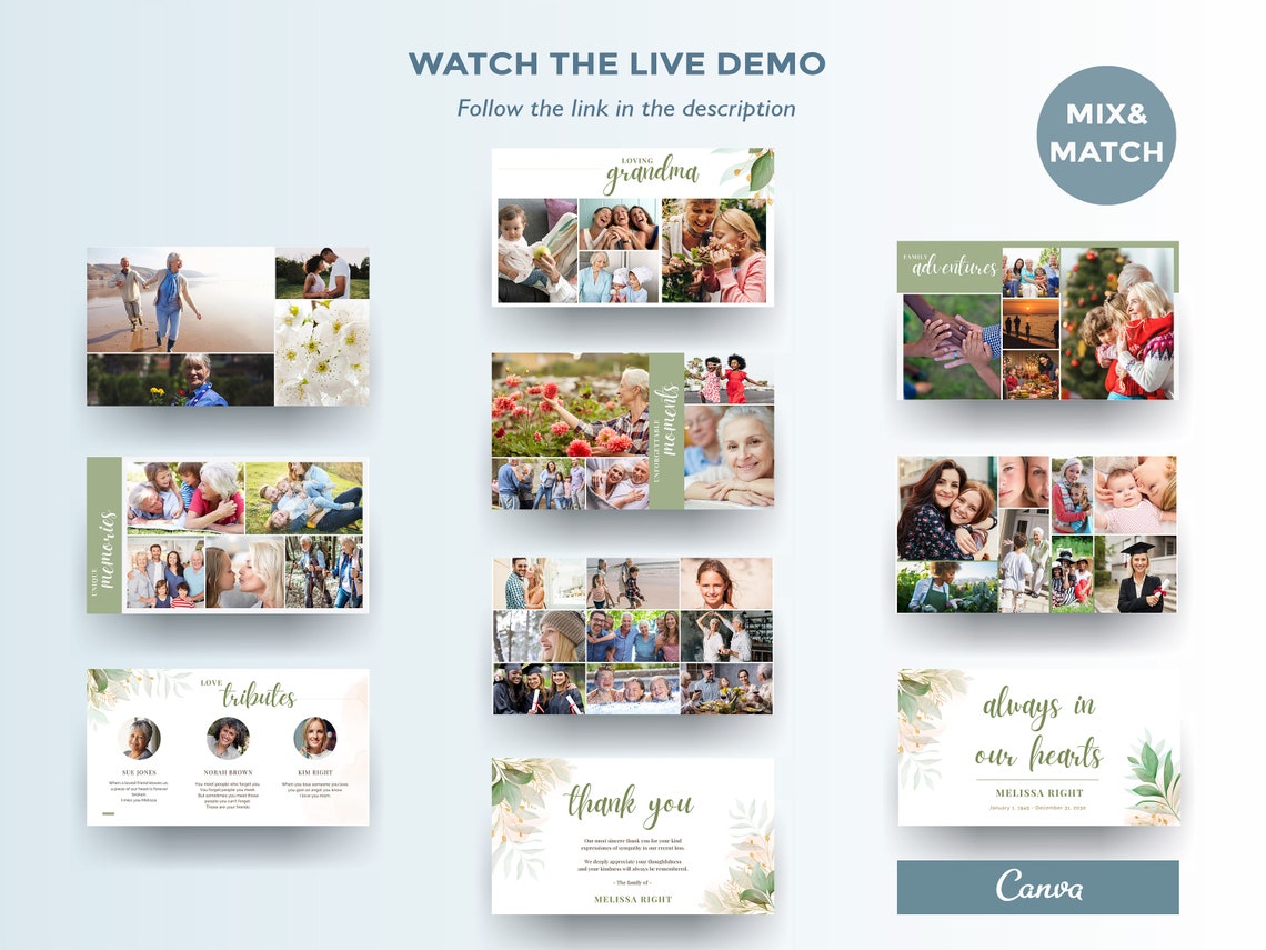 Editable Greenery Gold Celebration of Life Slideshow for - Etsy