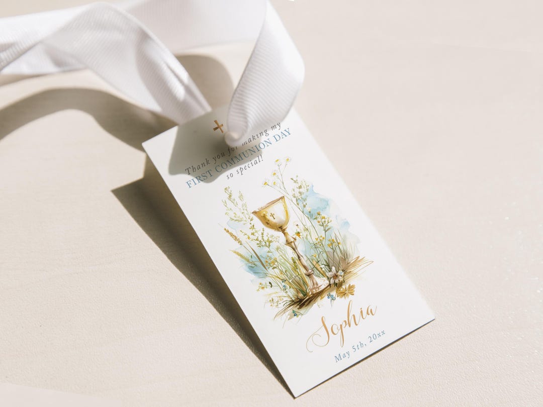 First Communion Favor Tag With the Sacred Chalice, Editable Gift Tag ...