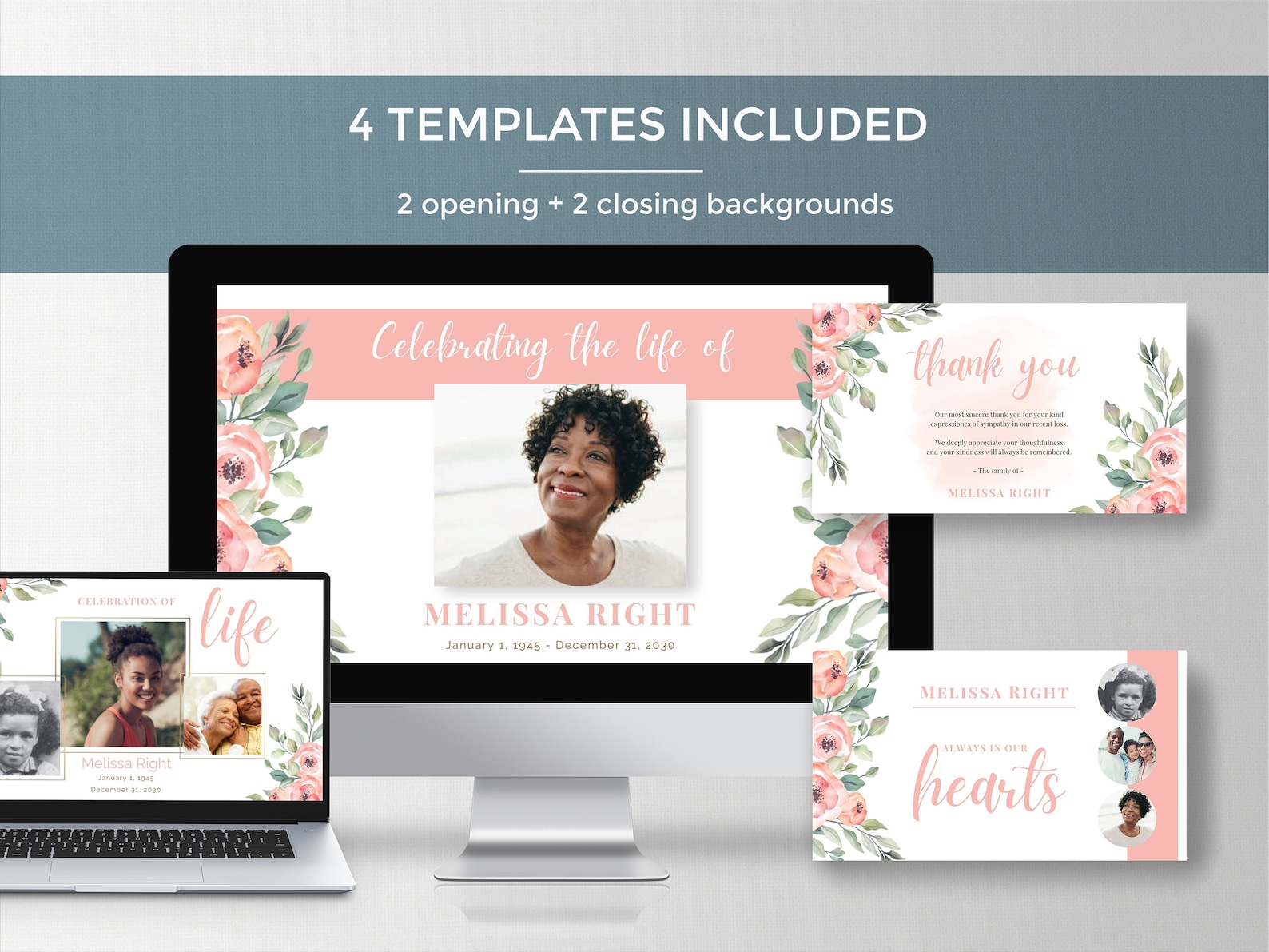 Pink Roses Digital Funeral Background ZOOM Template for - Etsy