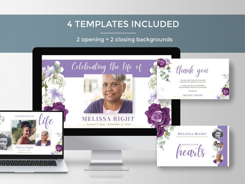 Digital Funeral Background With Purple Flowers, ZOOM Template for ...
