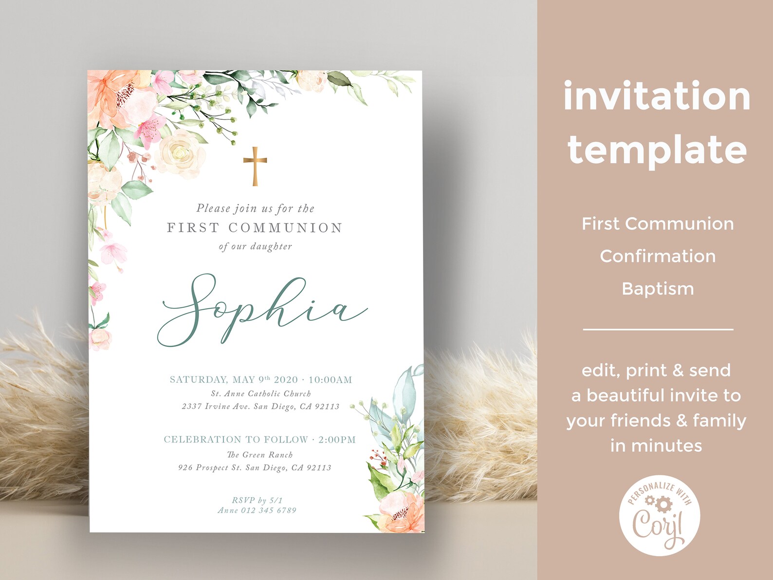 Editable First Communion Templates Set for Girl Holy - Etsy