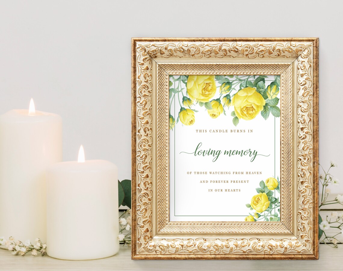 Yellow Roses Memorial Candle Printable in Loving Memory - Etsy