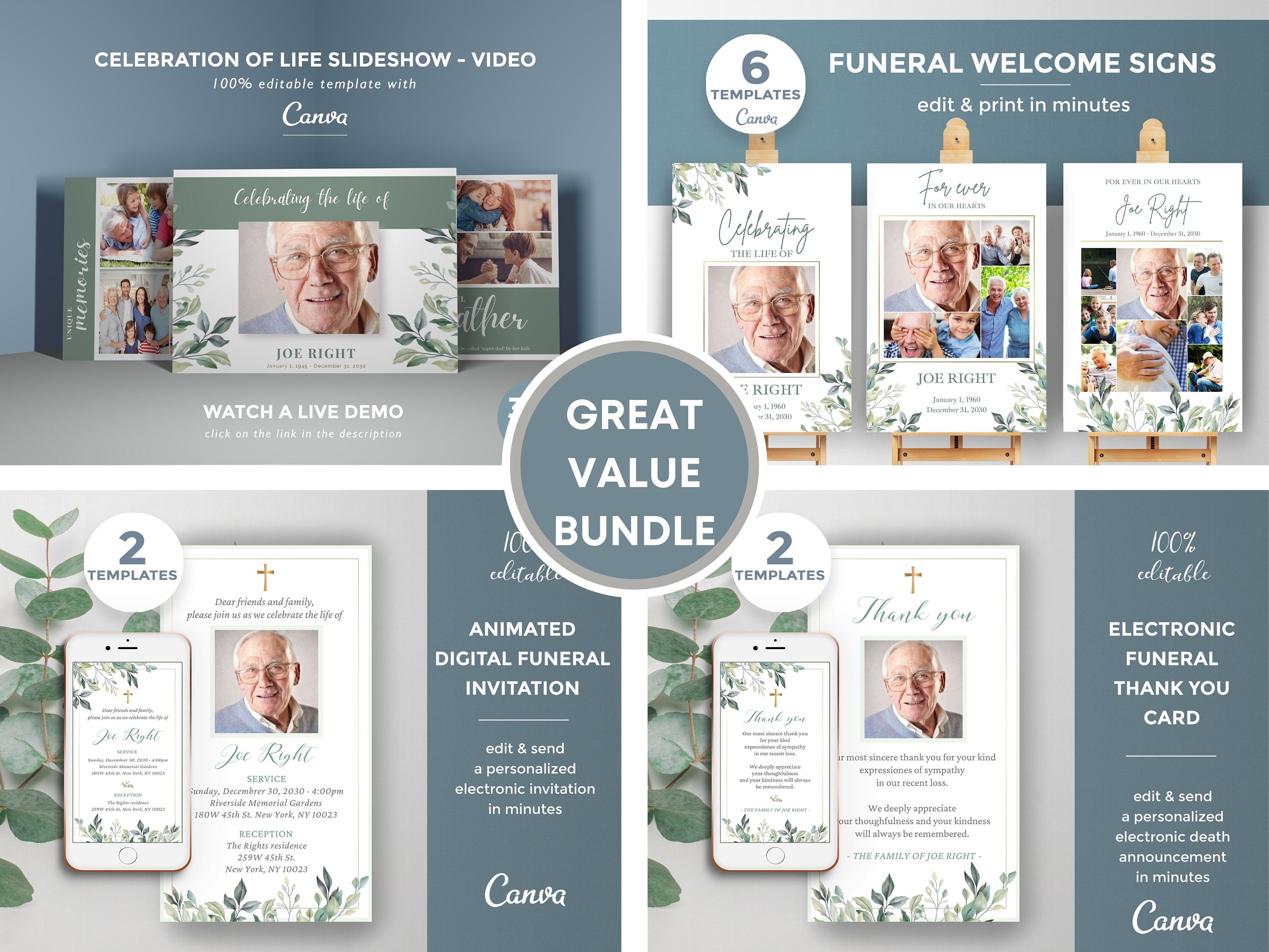 Funeral Slideshow Template for Man Memorial Video Template | Etsy