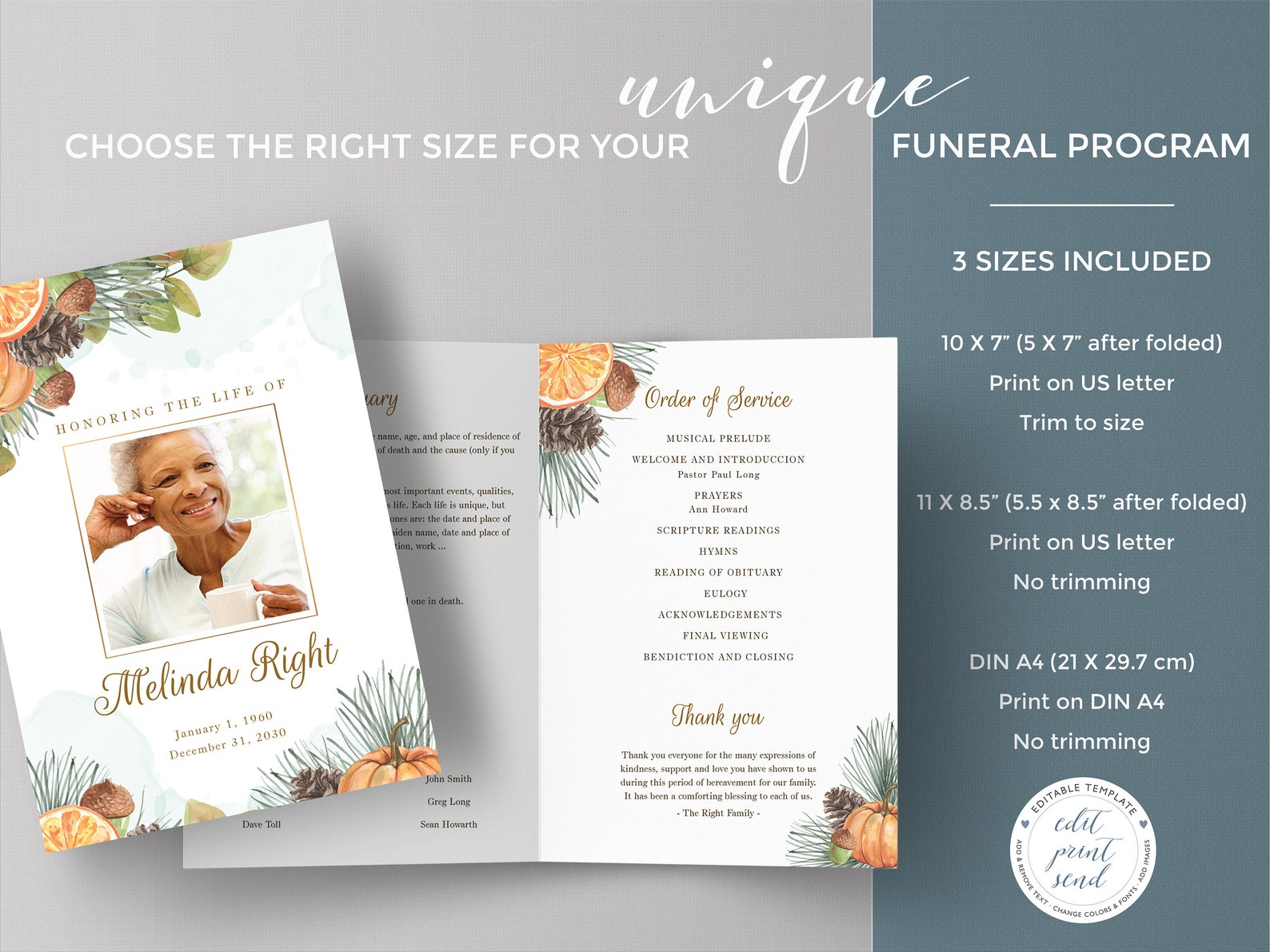 Fall Funeral Program Template, Celebration of Life Floral Program ...