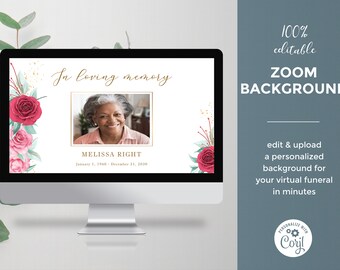 Peonies ZOOM Funeral Background Template for Virtual Memorial | Etsy
