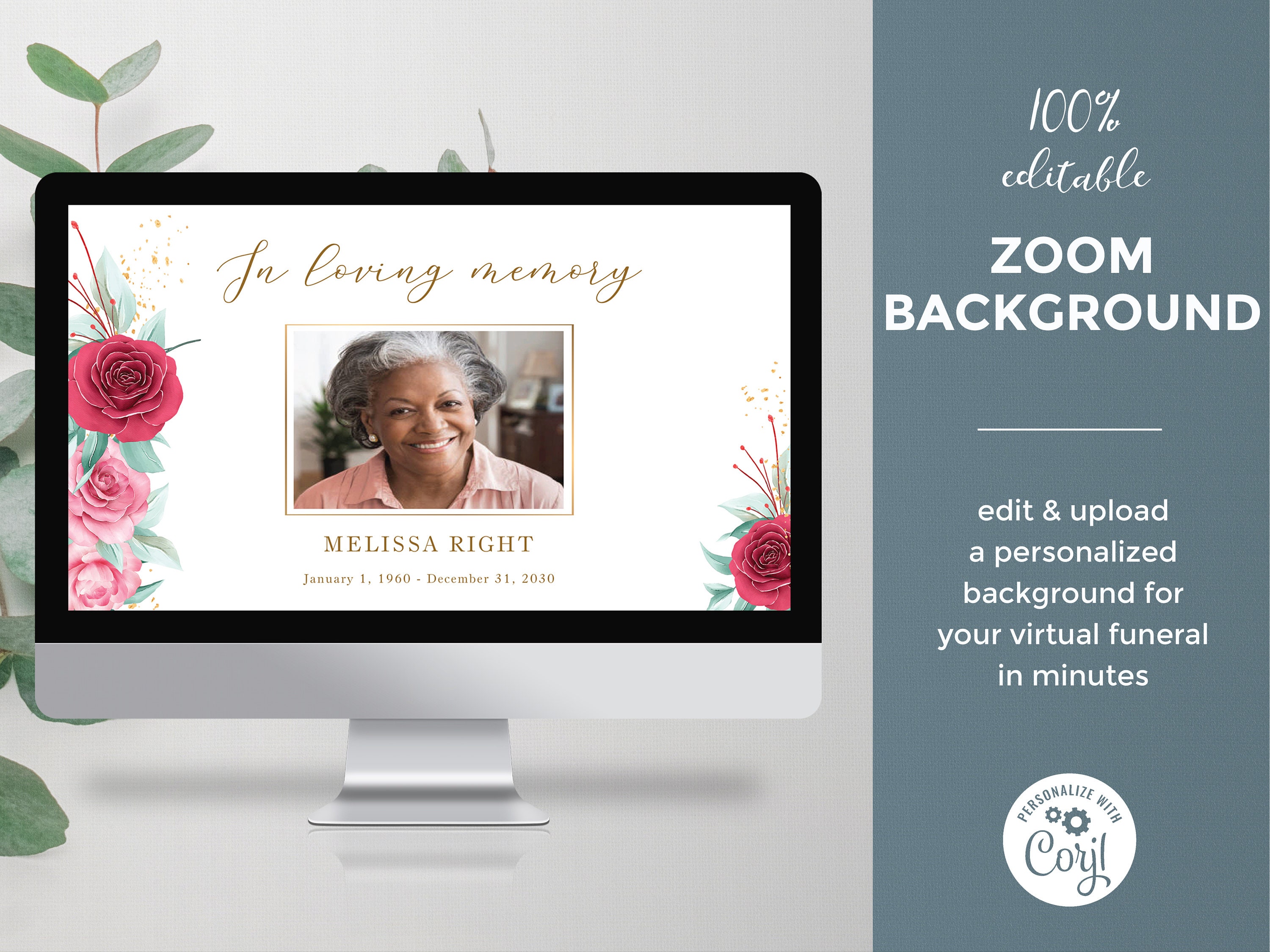 Gold Rose ZOOM Funeral Background Template for Virtual | Etsy