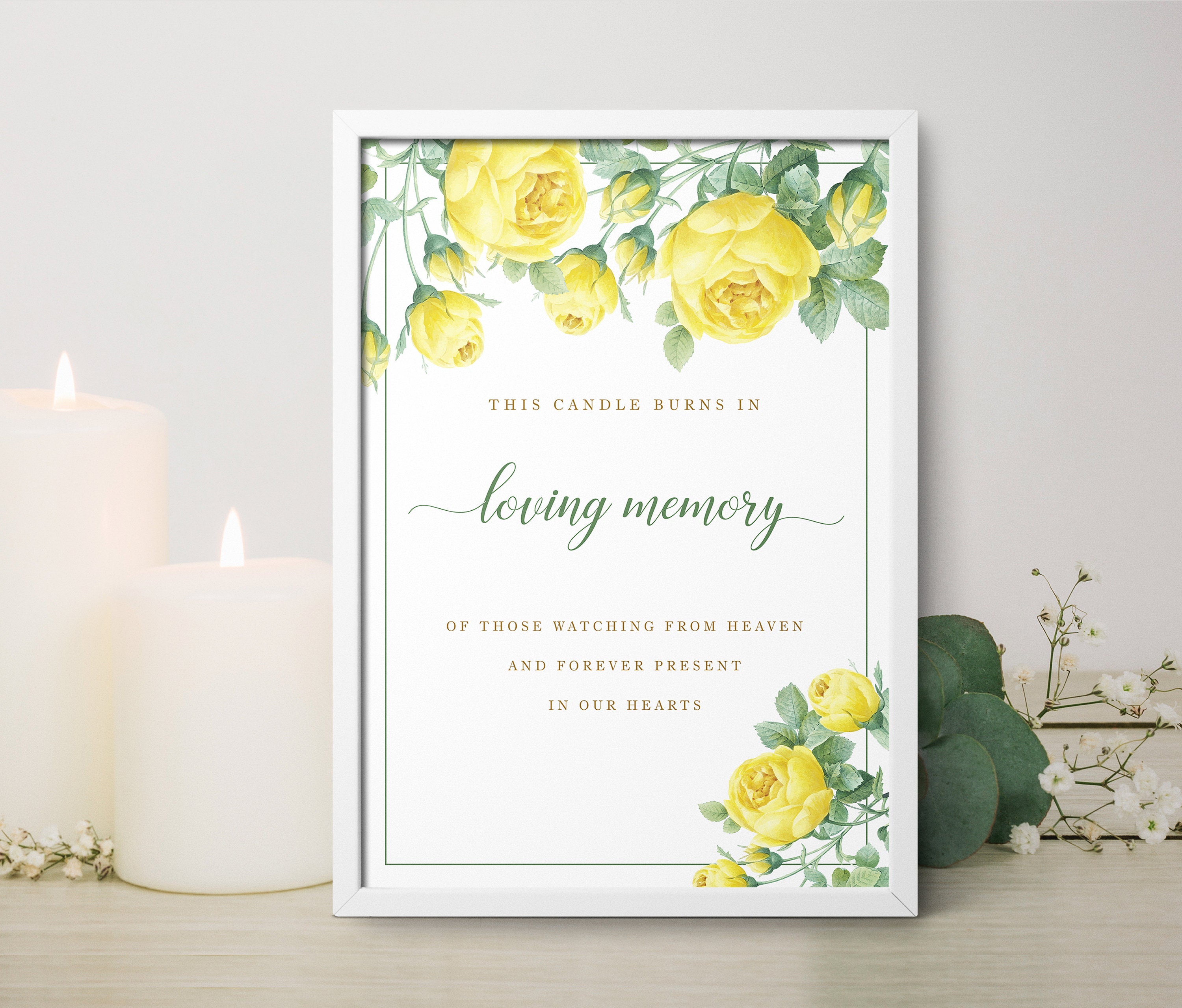 Yellow Roses Memorial Candle Printable in Loving Memory | Etsy
