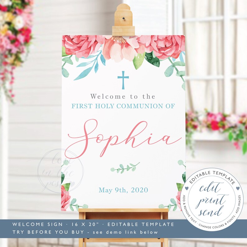 First Communion Welcome Sign Template Welcome Poster Pastel - Etsy
