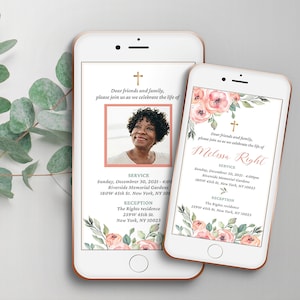 Electronic Death Announcement Template for Woman, Smartphone Funeral ...