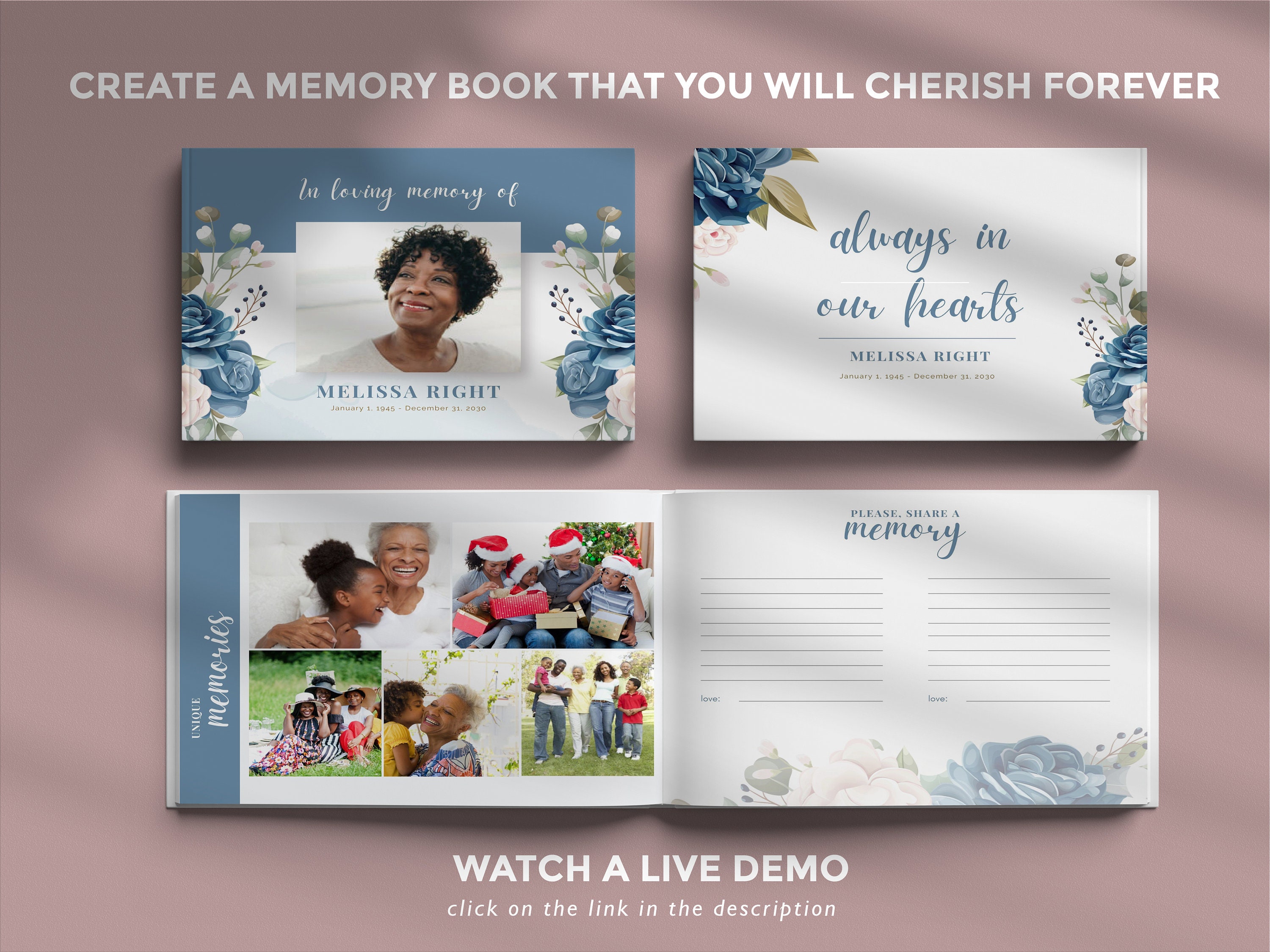 Personalized condolence guest book Funeral photo book Share | Etsy