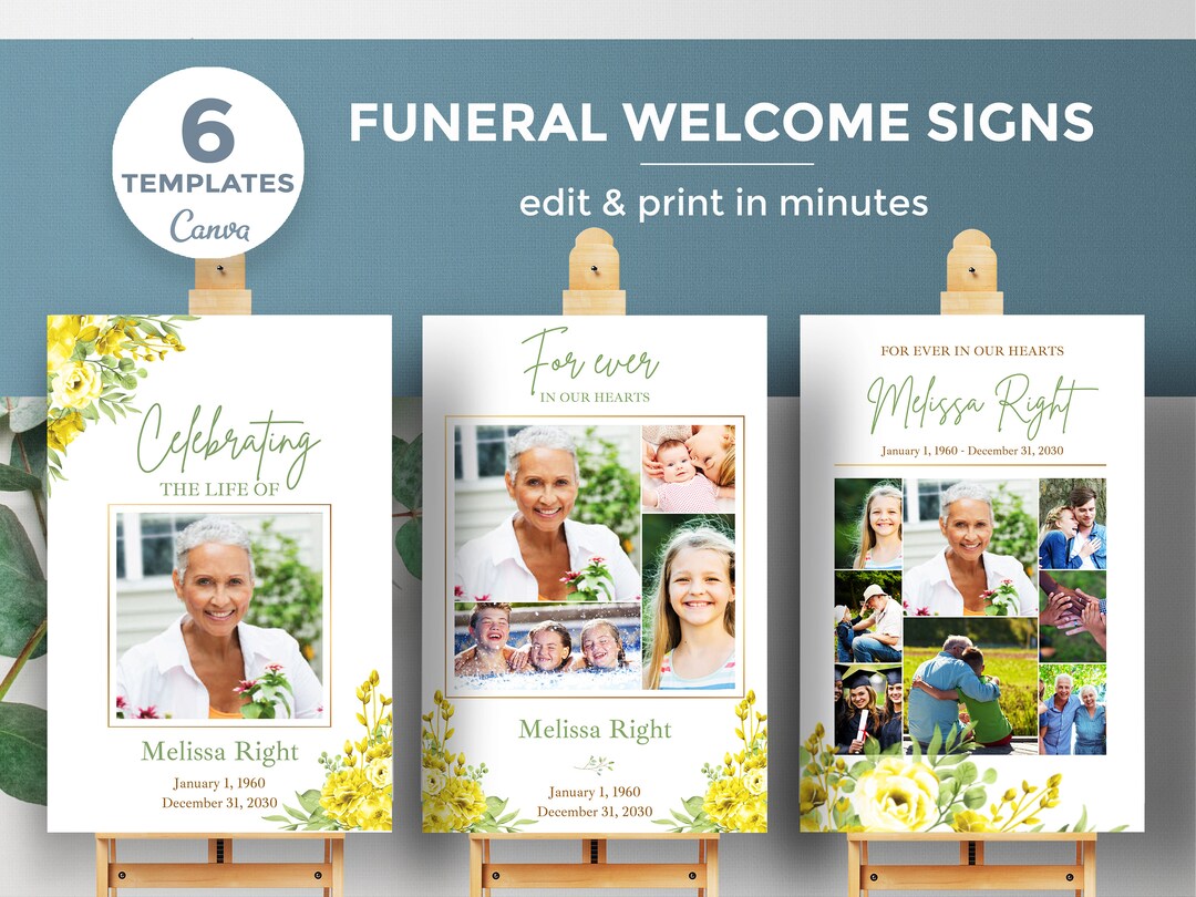 Funeral Photo Board for Woman, Welcome Sign Template, Photo Collage ...