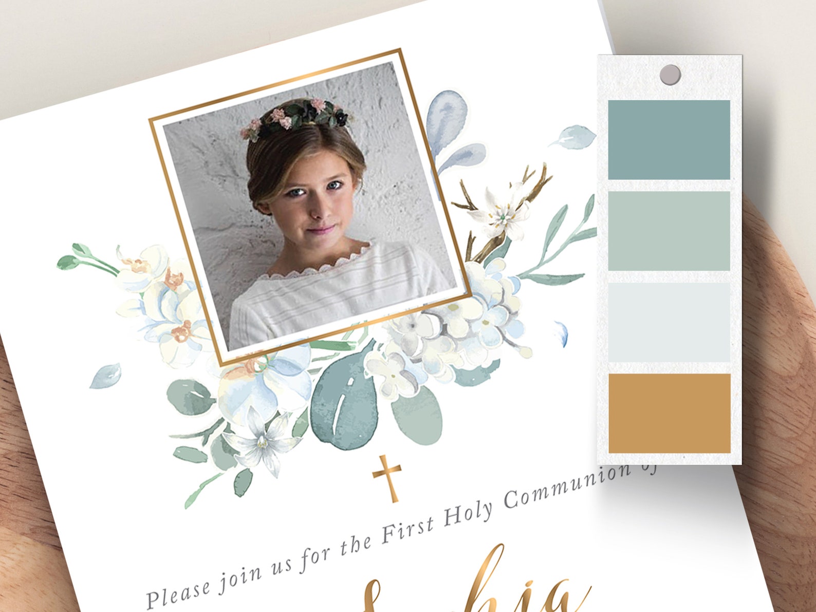 Photo First Holy Communion Templates Set for Girl, Communion Invitation ...