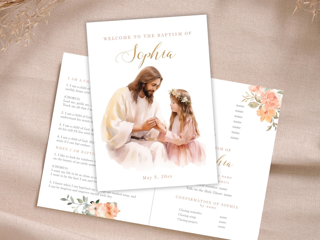 Editable LDS Baptism Program Template for Girl, Jesus & Girl, LDS ...