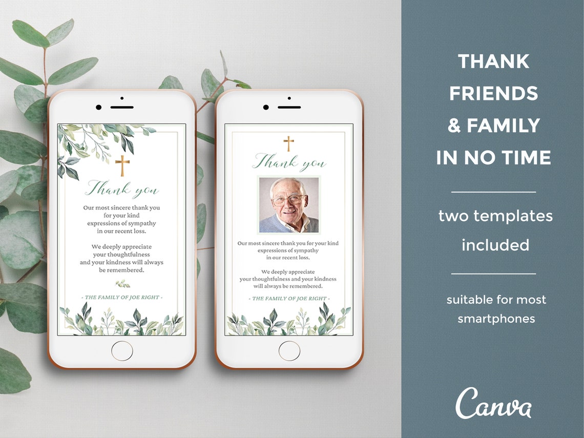 Electronic Funeral Thank You Card, Templates for Man, Smartphone ...